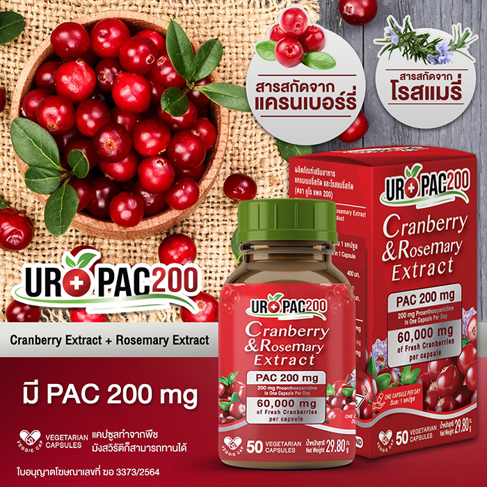URO PAC 200 Cranberry อาหารเสริมสำหรับผู้หญิง สารสกัดแครนเบอร์รี่สกัด ...