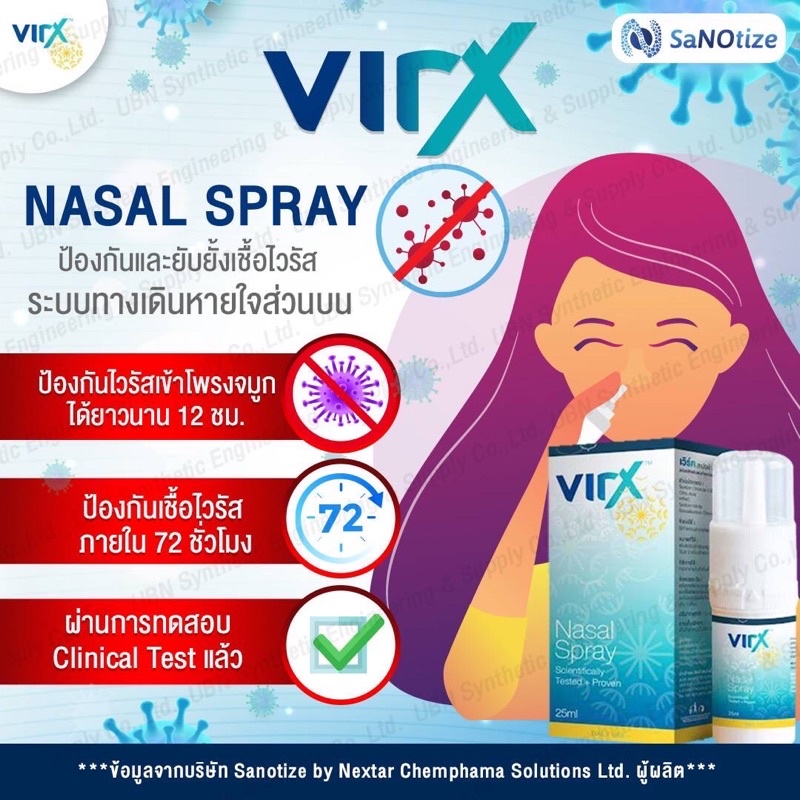 VIRX Nasal Spray 25ml. ซาโนไทซ์ นาซอล สเปรย์ สเปรย์พ่นจมูก ป้องกันและ ...